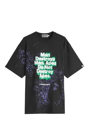 A BATHING APE Spray Print Slogan T-shirt - Black