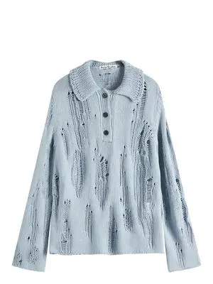 Acne Studios Kummer Natural Cord Mouline Polo Neck Jumper - Light Blue