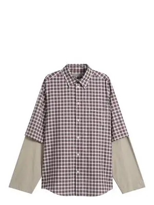 Balenciaga Check Poplin Double Layer Shirt - Red/navy