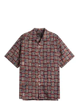 BEAMS Block Print Open Collar Shirt - Red