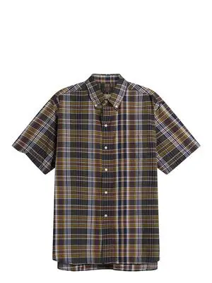 BEAMS Short Sleeve Button Down Madras Shirt - Brown