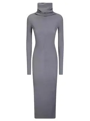 Rick Owens Ribbed-knit Long-sleeve Maxi Dress - Grey