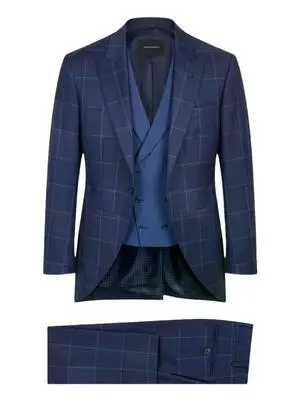RAMON SANJURJO Check-pattern Three-piece Suit - Blue