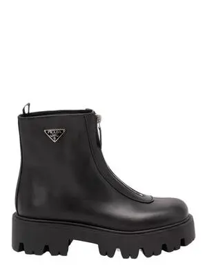 Prada Zipper Leather Boots - Black
