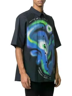 COUNTY OF MILAN Mad Face Graphic Print Shirt - Blue