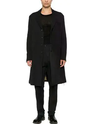 Masnada Herringbone-pattern Buttoned Coat - Black