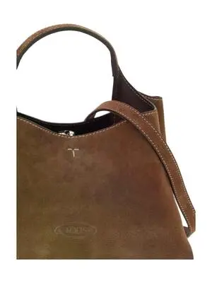TOD'S Micro T-stitch Suede Tote Bag - Brown