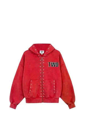 TWOJEYS Studded Zip-up Hoodie - Red