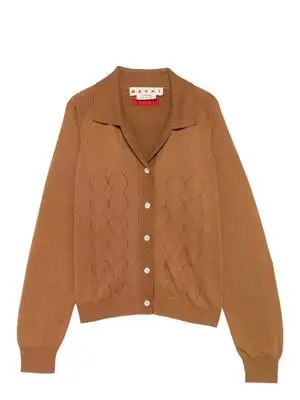 Marni Logo-embroidered Pointelle-knit Cardigan - Brown