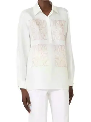 Max Mara Logo-embroidered Silk Shirt - Neutrals