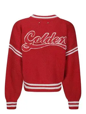 GOLDEN GOOSE Logo-embroidered Striped-trim Sweater - Red