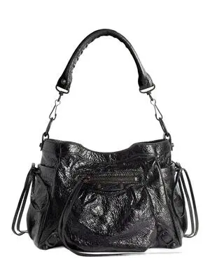 Balenciaga Le City Crinkled Leather Tote Bag - Black