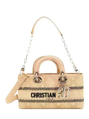 Dior Lady D-joy Bag Cannage Embroidered Raffia Medium Tote Bag - Neutrals
