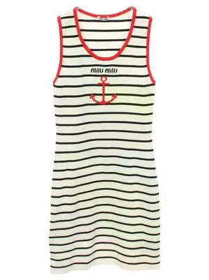Miu Miu 2010s Anchor-intarsia Striped-pattern Mini Dress - White