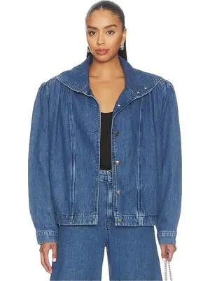 ROTATE BY BIRGER CHRISTENSEN Gathered Denim Jacket In . Also - Blue