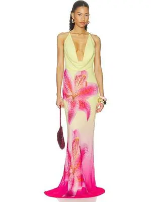RUNAWAY THE LABEL Runaway The Label Juliana Cowl High Slit Maxi Dress In Multi. Size XS. Also Multi
