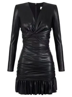 Elisabetta Franchi V-neck Ruched Mini Dress - Black