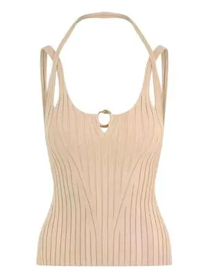 Roberto Cavalli Ribbed-knit Halterneck Top - Neutrals