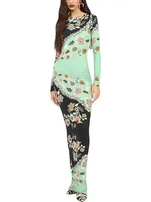 Roberto Cavalli Floral-print Long-sleeve Maxi Dress - Black