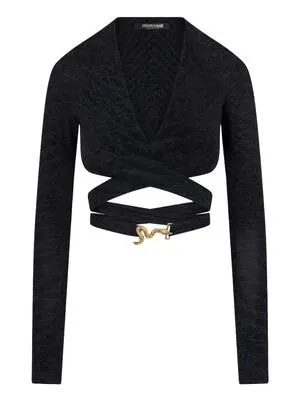 Roberto Cavalli Snake-plaque Wrap-around Top - Black