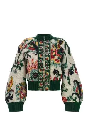 Sacai Floral-jacquard Cropped Jacket - Neutrals