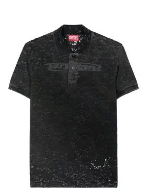 DIESEL® Logo-print Distressed Polo Shirt - Black
