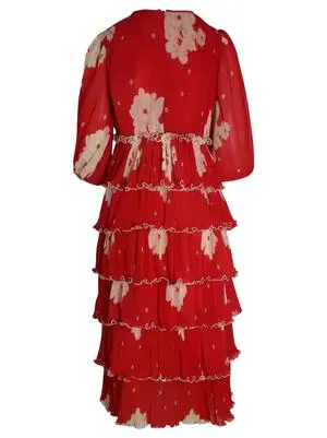 GANNI Tiered Floral-print Dress - Red