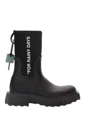 Off-White Sponge Logo Print Rain Boots - Black