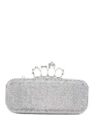 Alexander McQueen Long Knuckle Crystal-embellished Clutch Bag - Silver