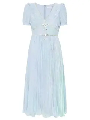 SELF-PORTRAIT Pleated Chiffon Midi Dress - Blue