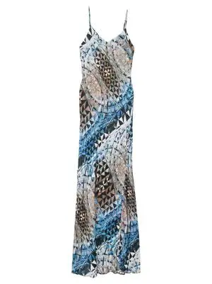 Bcbgmaxazria Geometric-print V-neck Maxi Dress - Blue