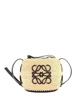 Loewe X Paula Ibiza Beehive Basket Bag Woven Raffia Small Bucket Bag - Black