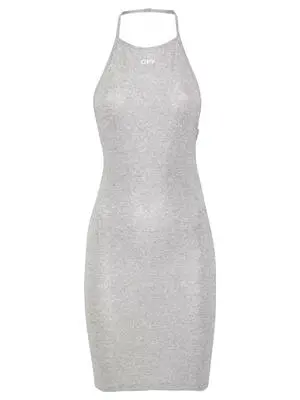 Off-White Ribbed-knit Lurex Mini Dress - Silver