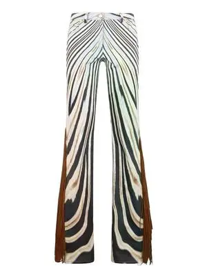 Roberto Cavalli Fringe-trim Zebra-print Trousers - Neutrals