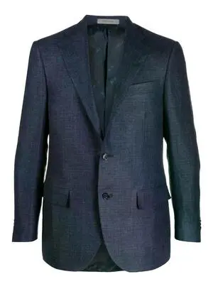 Corneliani Single-breasted Linen/flax Blend Blazer - Blue