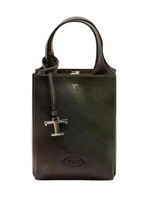 TOD'S Logo-pendant Grained-leather Tote Bag - Black