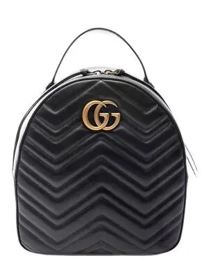Gucci 2010s Gg Marmont Chevron-pattern Leather Backpack - Black