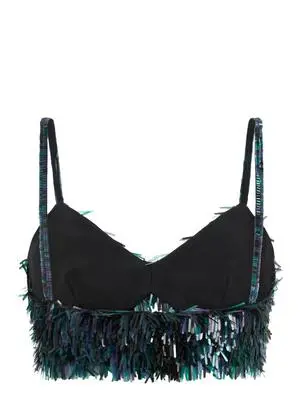 Alberta Ferretti Sequin-fringe V-neck Top - Black