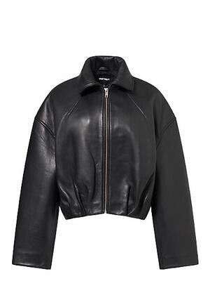 ROTATE BY BIRGER CHRISTENSEN Pleated Bonded Leather Jacket - Black