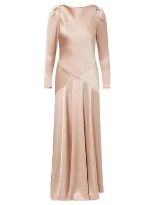 NEEDLE & THREAD Evangeline Cowl-neck Satin Gown - Biscuit