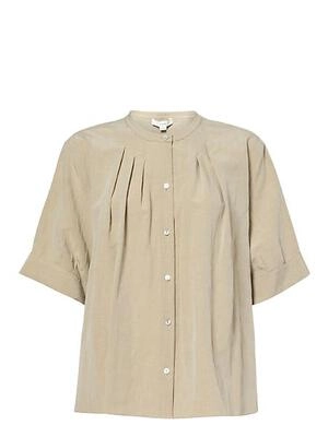 Vince Aline Gathered A-line Woven Shirt - Moss