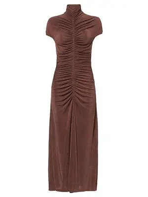 Anna October Priscilla Ruched Stretch-woven Midi Dress - Brown