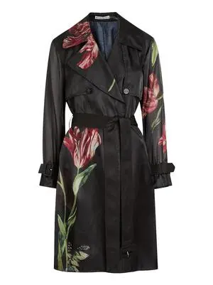Alice + Olivia Silvia Floral-print Organza Trench Coat - Black