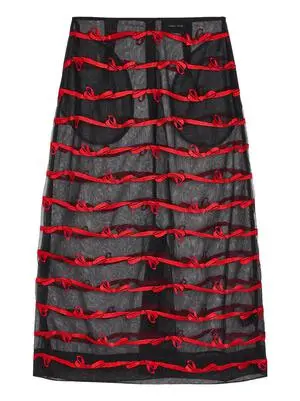 Simone Rocha Embroidered Sheer Tulle Midi Skirt - Black Red