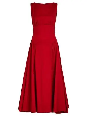 Staud Gwen Stretch-cotton Poplin Midi Dress - Red