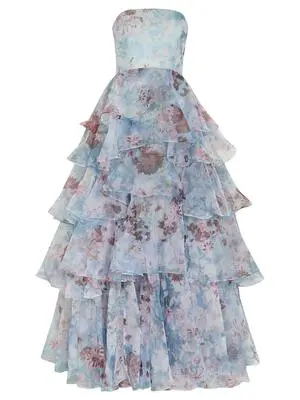 Aje Gabriella Floral-print Strapless Linen-blend Gown - Multicoloured