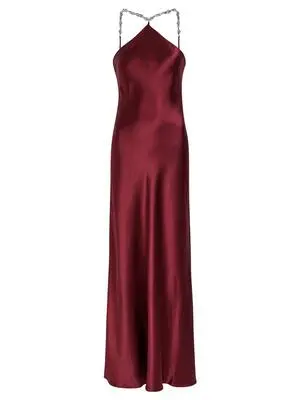 Staud Cadence Embellished Satin Maxi Dress - Red