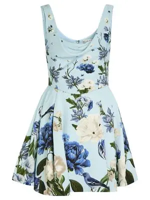 Alice + Olivia Estrella Floral Print Cowl Neck Mini Dress - Blue