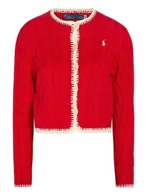 Polo Ralph Lauren Logo-embroidery Cable-knit Stretch-cotton Cardigan - Red