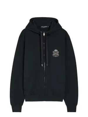 Dolce & Gabbana Hooded Logo-embroidered Cotton Sweatshirt - Navy
